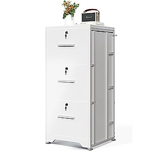 AODK File Cabinet Fully Assembled Filing Cabinet for Home Office, Small File Cabinets with Lock, Office Storage Cabinet 3 Drawer for Legal/Letter/A4 File, White