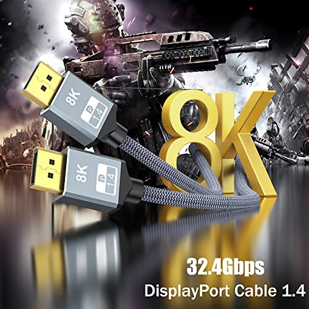 UVOOI 8K DisplayPort Cable 1.4, Display Port to Display Port Cable 6FT (8K@60Hz, 4K@144Hz, 2K@165Hz, 1080P), HDCP 2.2, 32.4Gbps, HDR10 DP to DP Cord for Gaming Monitor, Graphics, PC