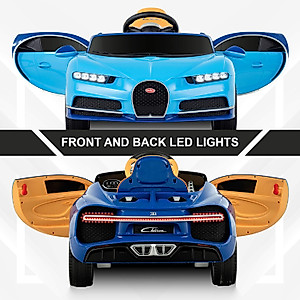 Uenjoy 12V Licensed Bugatti Chiron Kids Ride On Car Battery Operated Electric Cars for Kids with RC Remote Control, LED Lights, Music& Horn, Storage Room, Blue