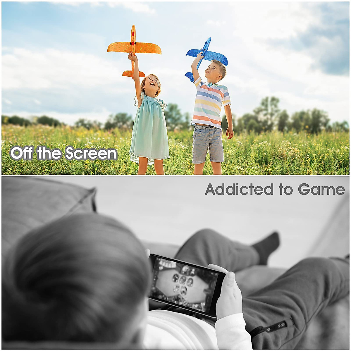 17.5" Large Airplane Toys with Launcher, 2 Flight Modes LED Light Foam Glider Planes, Outdoor Flying Toys for Kids Xmas Birthday Gifts for 4 5 6 7 8 9 10 Year Old Boys Girls (2 Pack)