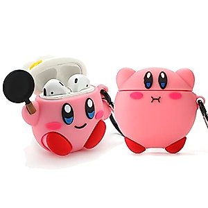 【2 Pack】 Aerymli 3D Kirby Case for Airpods 2nd/1st,3D Cute Cartoon Anime Airpod 2 Case,3D Kawaii Unique Kirby Shape Kids Teens Girls Women Soft Silicone Case for Airpods 2nd/Airpods 1st Case