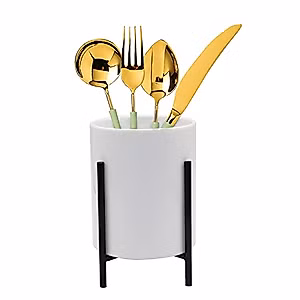 Silverware Holder for Countertop, with Black Metal Frame Kitchen Spoon and Fork Holder, Robust Silverware Caddy 4.7 * 3.15 inch Black 1 PCS