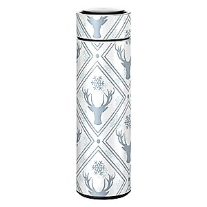 CaTaKu Reindeer Head Snowflake Water Bottle Insulated 16 oz Stainless Steel Flask Thermos Bottle for Coffee Water Drink Reusable Wide Mouth Vacuum Travel Mug