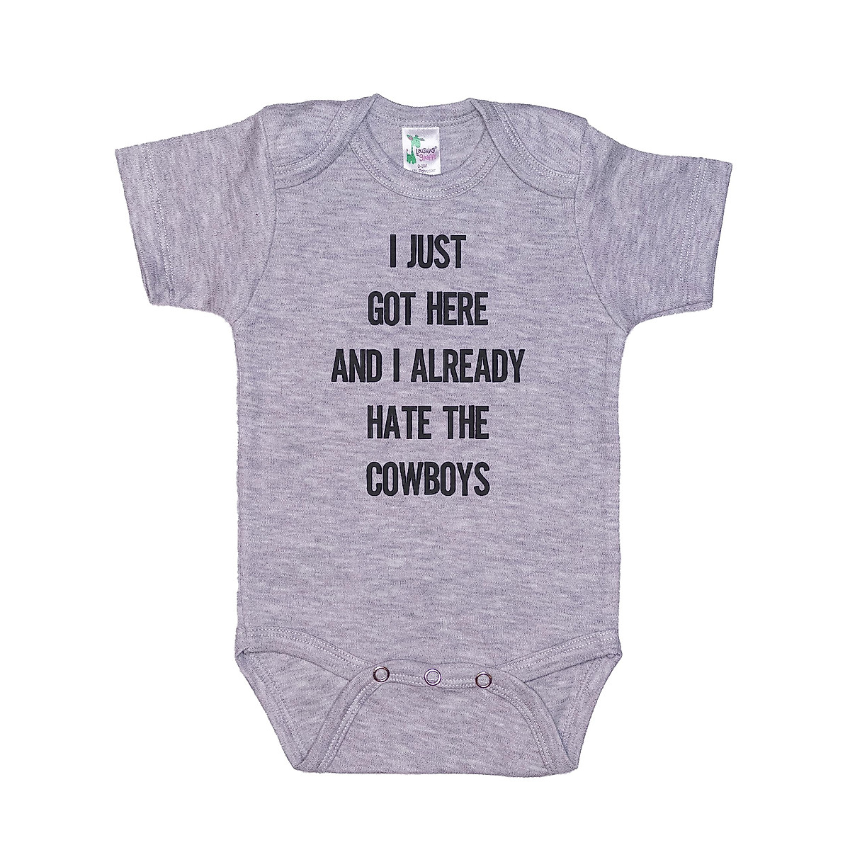 Ebenezer Fire I Just Got Here And I Already Hate The Cowboys/Eagles Onesie/Vikings Baby Outfit/Washington Bodysuit (GREY SHORT SLEEVE, 0-3M)