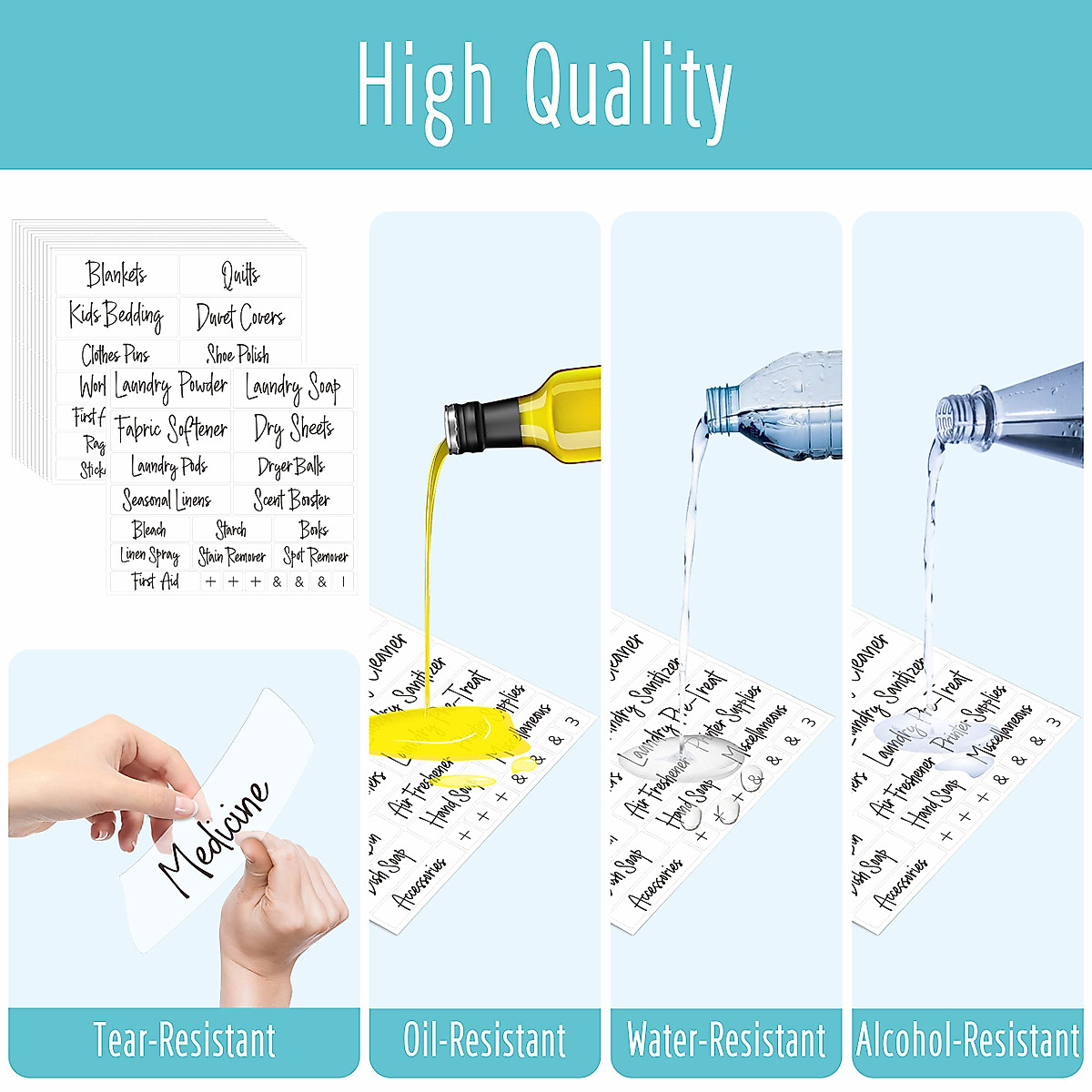 242 Pcs Laundry Room Organization Labels Printed Customizable Water Resistant Stickers with Perforation Line in Various Sizes for Bathroom Laundry Closet Farmhouse Containers Bins