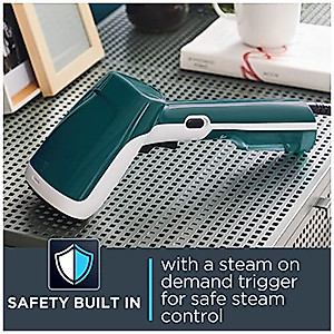 Rowenta X-Cel Handheld Steamer for Clothes 15 Second Heatup, 2.4 Ounce Capacity 1150 Watts Portable, Ironing, Fabric Steamer, Garment Steamer, Vacation Essentials, Travel Must Have DR6131,Green