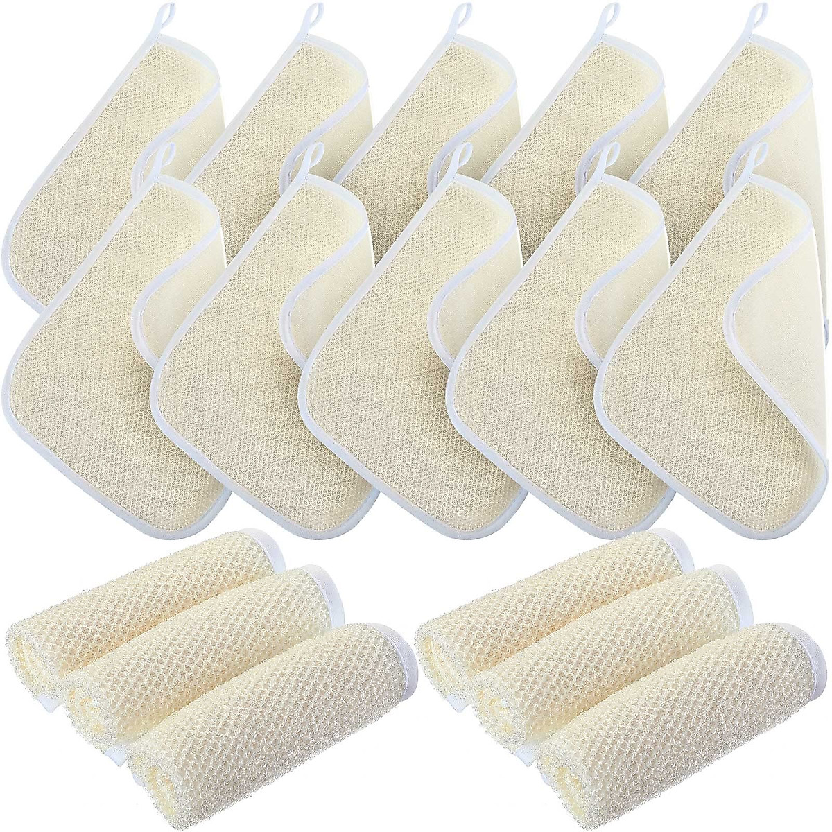20 Pieces Exfoliating Wash Cloths Soft-weave Washcloths Nylon Facial Dual Sided Shower Scrubber for Body Face Bath Wash Rags Exfoliating Towel Bath Accessory for Skin Care, Beige