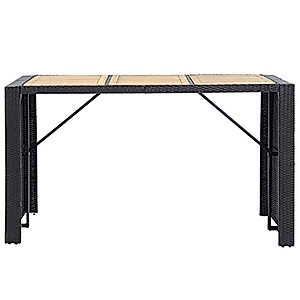 vidaXL 7-Piece Outdoor Rattan Wicker Bar Dining Patio Furniture Set with Acacia Wood Table Top, Bar Stool and Removable Cushion, Conversation Set for Patios, Backyards, Porches, Gardens and Poolside