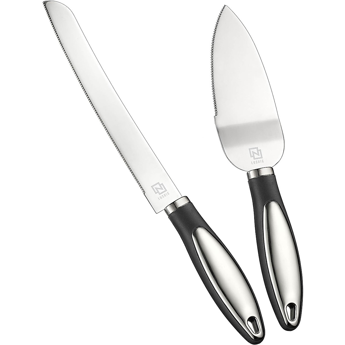 Wedding Cake Knife and Server Set, Cake Cutter And Server Spatula Set for Cakes Non Slip Rubber Handle, Serrated Stainless Steel Blade Cake Cutting Set for Weddings, Anniversaries, Birthday Parties