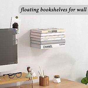 Invisible Floating Bookshelves Wall Mounted, Heavy-Duty Book Organizers, Metal Shelves Storage Book Organizers, Floating Book Shelf Wall Ledge Shelves for Home Office Classroom Library 4-Pack Large