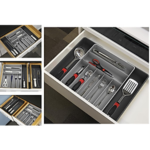 Simple Houseware Kitchen Drawer Flatware Organizer, Black/Gray