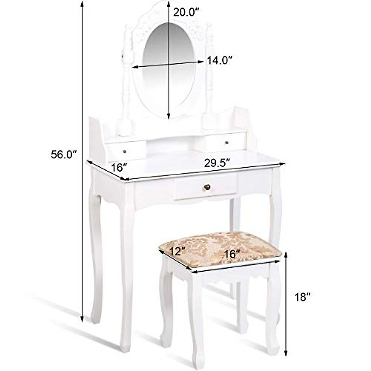 Giantex Vanity Set Makeup Dressing Table with Mirror, White Vanity Tables for Bedroom Bathroom Large Dress Table Vanity Desk with Padded Bench Chair, Vanities with Stool