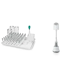 OXO Tot Bottle Drying Rack, Gray, 1 Count (Pack of 1) & Tot Bottle Brush with Nipple Cleaner and Stand - Gray