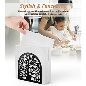 Nuovoware Napkin Holder, Standing Napkin Holder for Tables, Tree & Bird Design Table Napkin Holder, Metal Tabletop Paper Napkin Organizer, Tissue Dispenser for Kitchen Dining - Black