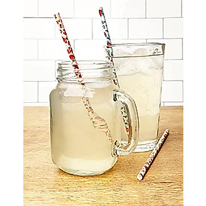 75-Pack Biodegradable Floral Paper Straws - Pink, Blue, Yellow - Vintage Flower & Rose Design - Eco-Friendly Disposable Straws for Parties by JPACO