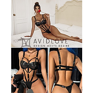 Avidlove Womens Lingerie Set Sexy Underwired Push Up One Piece Babydoll Teddy Lingerie Black Medium