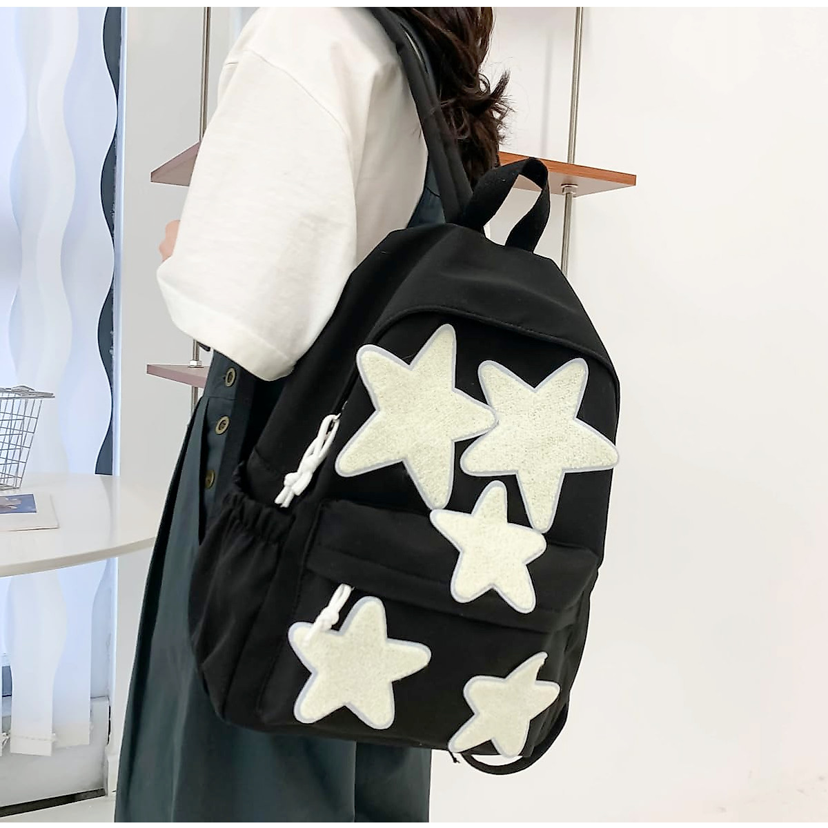 irLocy Star Backpack Y2K Backpack Preppy Backpack Aesthetic Backpack Kawaii Cute Back to College Preppy Y2K Accessories (black)