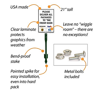 SmartSign 10 x 7 inch “Please Deliver All Packages to The Front Door” Yard Sign, 40 mil Laminated Rustproof Aluminum, 21.5 inch Tall Sign & Stake Kit, Multicolor, Made in USA