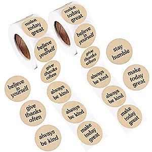 1000 Pieces Be Kind Stickers Motivational Saying Stickers Natural Kraft Inspirational Sealing Stickers for Office Home Party, 5 Styles, 1.5 Inches