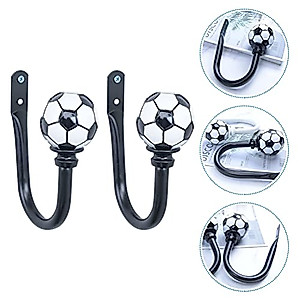 DOITOOL 2pcs U Shaped Metal Hooks with Soccer Ball Metal Hanging Hooks Adhesive Heavy Duty Coat Hooks Wall Decor Hooks for Curtains (Black)