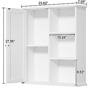 Treocho Bathroom Wall Cabinet, Medicine Cabinet with Door and Open Shelf, Wall Mounted Storage Organizer for Bathroom, White