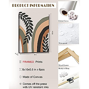 Boho Wall Art , Minimalist Wall Art , Boho Room Decor, Mid Century Modern Framed Canvas Wall Art, Abstract Boho Wall Decor, Bohemian Moon Phases Wall Painting For Living Room Bedroom Kitchen Office Home Decor Set of 6, 8x10in (Framed)