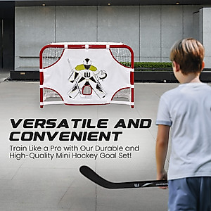Winnwell Mini Hockey Goal Set - Indoor Hockey Training Equipment - Includes 2 Mini Sticks, 1 Ball, 1 Net Goal & Shooting Target