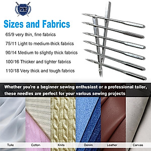 Sewing Machine Needles, Pack of 50, for Singer, Brother, Janome, Varmax and Home Sewing Machines. Universal Standard Needles in Sizes 65/9, 75/11, 90/14, 100/16, 110/18