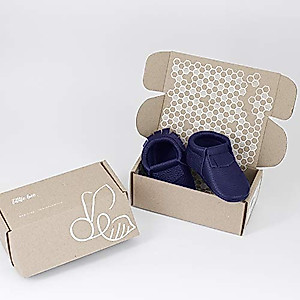 Fringe Baby Moccasins (Italian Leather) Baby Moccasins Soft Sole Baby Shoes Newborns, Infants & Toddlers - Handmade Genuine Leather Baby Moccasins Fringes Boys & Girl (Navy Blue, Numeric_6_Point_5)