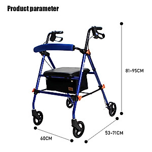Aluminum Rollator Walker with Height Adjustable Seat, Fold Up and Removable Back Support, Padded Seat, 6" Wheels(Colour: Blue)