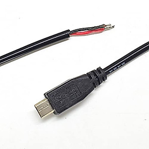 5pcs Micro USB Male Plug Cable 12inch 30cm 5V 3A 22AWG 2 Wires Power Pigtail Cable Cord DIY Black, 1 feet