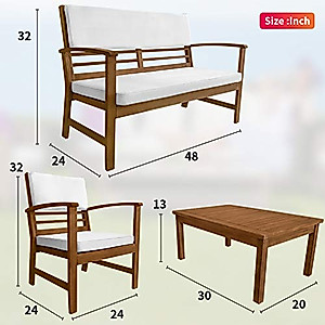 Patio Conversation Set Patio Furniture Patio Sofa Set Outdoor Chat Set 4-Piece Acacia Wood Outdoor Seating Set with Water Resistant Cushions and Coffee Table for Pool Beach Backyard Balcony Garden