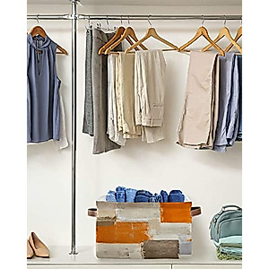 Orange Grey Oil Painting Storage Bins 1 Pack, Large Waterproof Storage Baskets for Shelves Closet, Burnt Orange Geometry Abstract Art Storage Basket Foldable Storage Box Cube Organizer with Handles