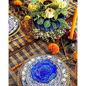 Sonemone 8.75 Inch Marrakesh Tile Floral Salad Plates, Blue Ceramic Plates Set of 4, for Salad, Pasta, Pancakes, Steak, Microwave & Dishwasher Safe