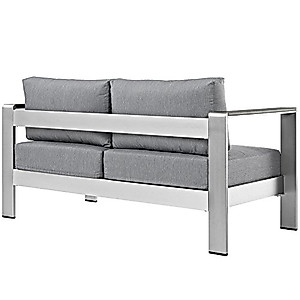 Modway Shore Aluminum Outdoor Patio Loveseat in Silver Gray