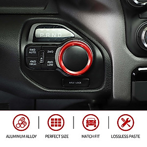 CheroCar for Dodge RAM Aluminum Center Console 4WD Switch Knob Button Cover for 2018-2023 Dodge RAM,Red…
