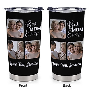 Personalized Picture Coffee Mug with Text Name Gift on Mother's Day Birthday for Mom Wife Grandma Custom Photo Travel Tumbler Insulated Stainless Steel Image Cup