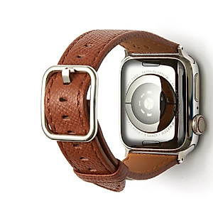 SONAMU New York | Epsom/Barenia/Goat Leather Band with Square Buckle (Epsom Leather - Caramel Brown, 40/38mm)