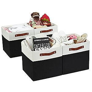 DECOMOMO Cube Storage Bins | Fabric Storage Cubes Closet Organizer Cubby Bins for Shelves Cloth Nursery Decorative Storage Cubes with Handles (Black &White, 11 x 11 x 11 inch)