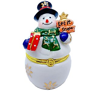 Gishima Christmas Snowman Figurines Hinged Trinket Box Collectible Jewelry Boxes for Home Christmas Decor and Gifts