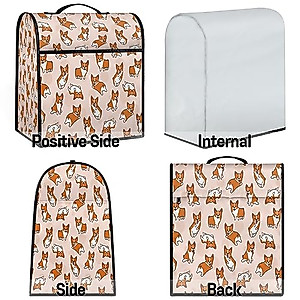 Cartoon Corgis Dog Pattern Stand Mixer Cover Foldable with Zipper and Handle Dust Cover Compatible With 6-8 Quart Kitchen Mixers Fits All Tilt Head & Bowl Lift Models