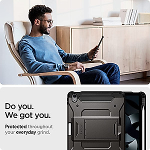 Spigen Tough Armor Pro Designed for iPad Air 11 Inch Case (2024), 10.9 Inch 5th/4th Generation Case (2022/2020) with Pencil Holder - Gunmetal