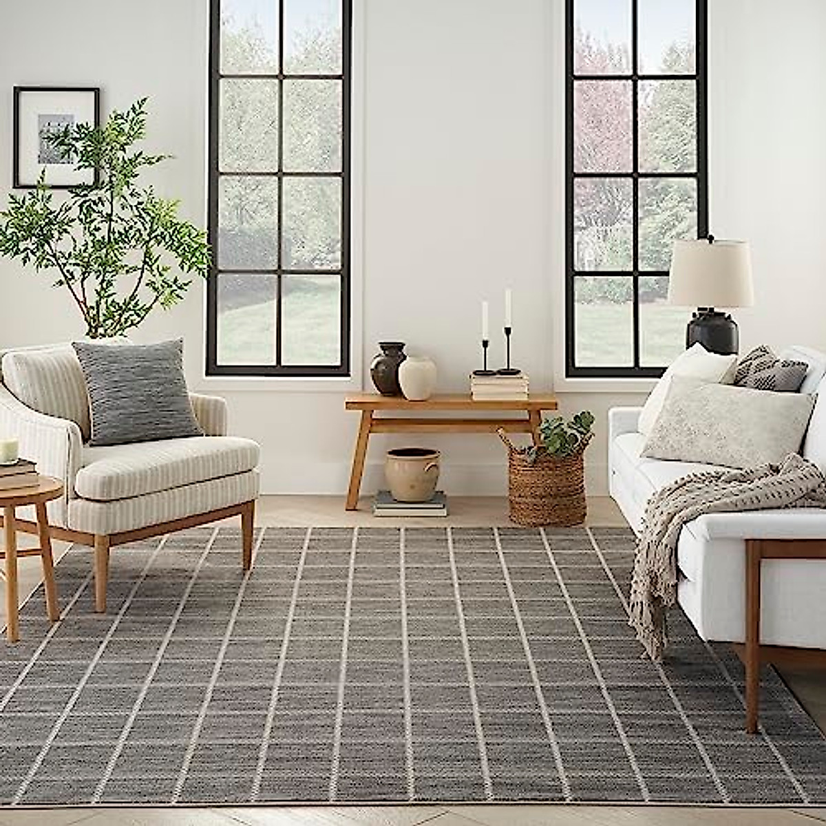 Nourison Serenity Home Contemporary Grey Ivory 7'10" x 9'10" Area -rug, Easy -cleaning, Non Shedding, Bed Room, Living Room, Dining Room, Backyard, Deck, Patio (8x10)