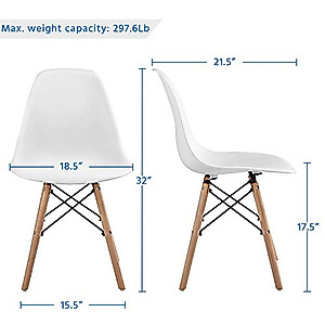 Yaheetech Dining Chairs with Beech Wood Legs and Metal Wires Modern Side Shell Eiffel DSW Chairs for Dining Room Living Room Bedroom Kitchen Lounge Reception, Set of 8, White