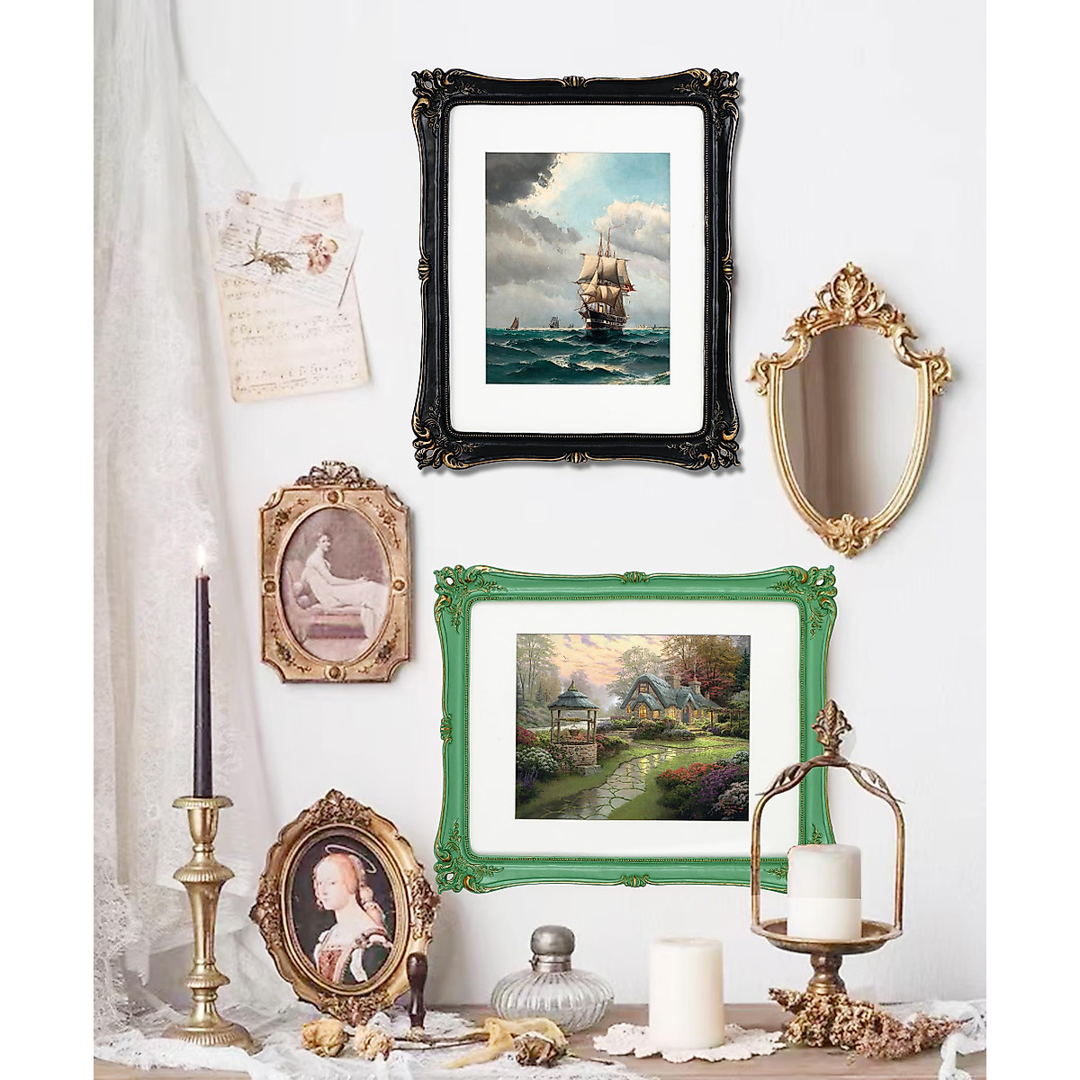 Funly mee Vintage 11x14 Picture Frame Antique Gold Photo Frame for Tabletop & Wall Mounted