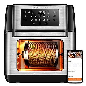 CROWNFUL Smart Air Fryer, 10.6 Quart Large WiFi Convection Toaster Oven Combo with Rotisserie & Dehydrator, Works with Alexa & Google Assistant, Accessories and Online Cookbook Included
