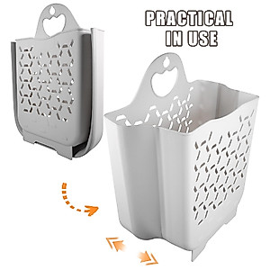 Zerodeko Wall Mount Laundry Basket Collapsible Laundry Basket Bathroom Laundry Hamper Dirty Clothes Container Basket for Laundry Storage Basket with Handles Wall Laundry Hamper