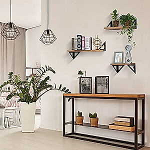 Rustic Wood Wall Shelves Set of 3,Floating Shelves Wall Mounted with Metal Bracket, Wall Mounted Farmhouse Shelves for Living Room, Kitchen, Bedroom and Bathroom