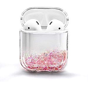 NZND Glitter Liquid Case Compatiable with Apple AirPods 1/2, Sparkle Flowing Floating Durable Girls Women Kids Cute Clear Hard Cover Carrying Case -Rose Gold
