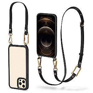 CYRILL iPhone 12 Case for Women Classic Charm iPhone 12 Case with Strap, iPhone 12 Pro Case (2020) - Black